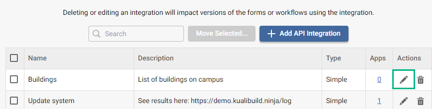 Create an API Integration – Kuali